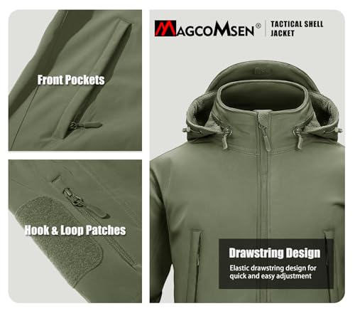 MAGCOMSEN Mens Waterproof Jacket Tactical Jacekt Military Jacket Rain Jacket Winter Jacket Mens Coat Winter Coats for Men Army Green