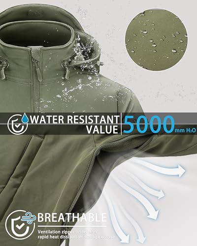 MAGCOMSEN Mens Waterproof Jacket Tactical Jacekt Military Jacket Rain Jacket Winter Jacket Mens Coat Winter Coats for Men Army Green