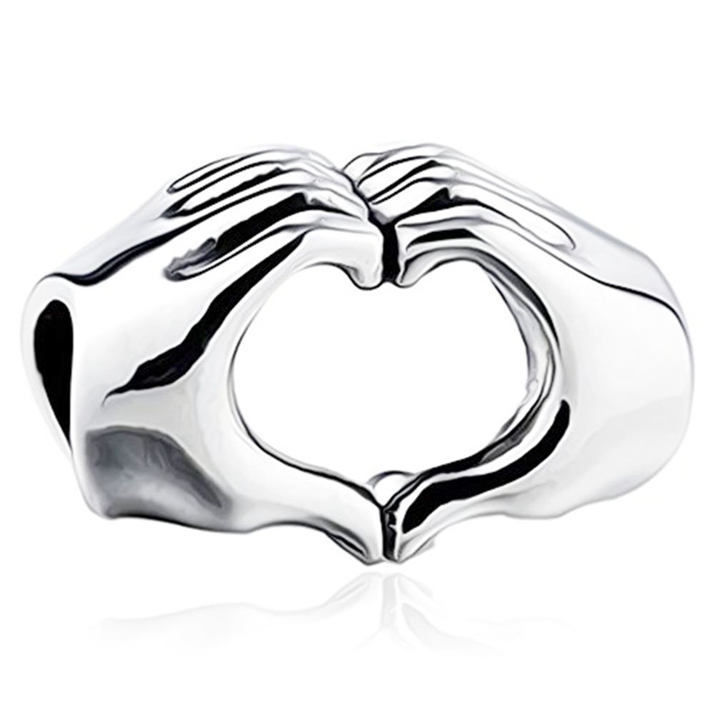 Junyi Jewelry Heart Charm Heart in Your Hands 925 Sterling Silver Love Charm Valentine Charm Anniversary Charm Birthday Charm for Pandora Bracelet