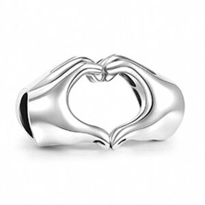 Junyi Jewelry Heart Charm Heart in Your Hands 925 Sterling Silver Love Charm Valentine Charm Anniversary Charm Birthday Charm for Pandora Bracelet