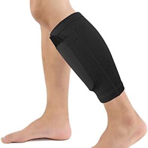 Soccer Shin Guard Sock, Leg Performance Support Football Compression Calf Sleeves with Pocket Can Holding Shin Pads, Comfort Breathable Youth Soccer Shin Guard Holders for Beginner or Elite Athlete