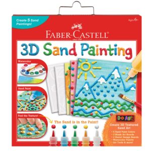 faber-castell 3d sand painting kit for kids: create 5 sand art pictures, diy arts and crafts for kids ages 6-8+, art projects and gifts for girls and boys, red, yellow, green, blue and white