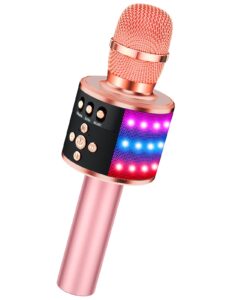 bonaok bluetooth wireless karaoke microphone with led lights,4-in-1 portable handheld mic with speaker karaoke player for singing home party toys birthday gift for kids adults girls q78(rose gold)