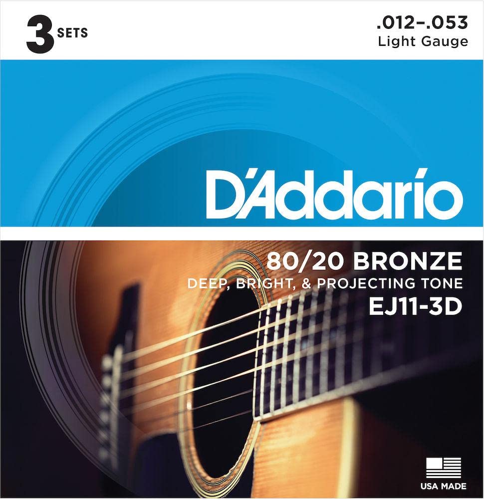 D'Addario EJ11-3D Acoustic Strings 80/20 Bronze 12-53 Light 3-Pack