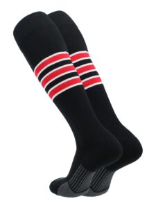 tck performance baseball/softball socks (black/white/scarlet, small)