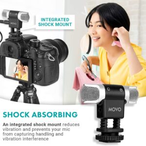 Movo VXR3000 Universal Stereo Microphone with Foam and Furry Windscreens and Travel Case - for iPhone and Android Smartphones, Canon EOS Nikon DSLR, and Action Cameras