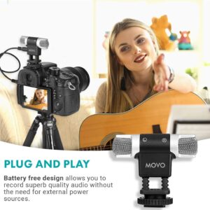 Movo VXR3000 Universal Stereo Microphone with Foam and Furry Windscreens and Travel Case - for iPhone and Android Smartphones, Canon EOS Nikon DSLR, and Action Cameras