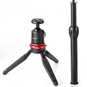 Movo Universal Mini Camera Tripod with Extendable Pole (MV-T1) Adjustable Head, Heavy-Duty Aluminum Travel Stand for DSLR, Mirrorless, GoPro, Smartphones, Compact, Portable