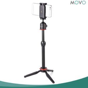 Movo Universal Mini Camera Tripod with Extendable Pole (MV-T1) Adjustable Head, Heavy-Duty Aluminum Travel Stand for DSLR, Mirrorless, GoPro, Smartphones, Compact, Portable