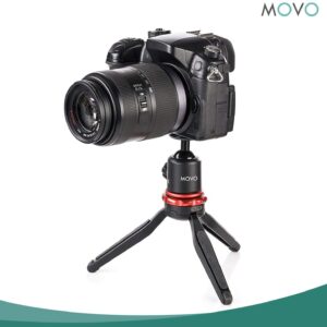 Movo Universal Mini Camera Tripod with Extendable Pole (MV-T1) Adjustable Head, Heavy-Duty Aluminum Travel Stand for DSLR, Mirrorless, GoPro, Smartphones, Compact, Portable