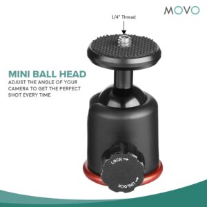 Movo Universal Mini Camera Tripod with Extendable Pole (MV-T1) Adjustable Head, Heavy-Duty Aluminum Travel Stand for DSLR, Mirrorless, GoPro, Smartphones, Compact, Portable