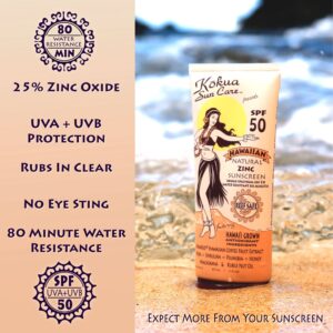 Kokua Sun Care SPF 50/80 Lotion Hawaiian Reef Safe Non Nano Zinc Oxide Sunscreen for Face & Body, Moisturizing Sun Protection Cream, Mineral Water Resistance, Cruelty Free, Natural Vegan Formula