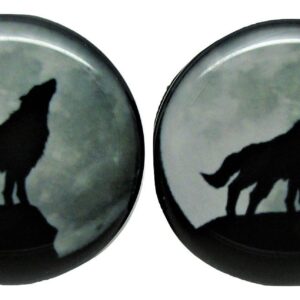 Pierced Republic Wolf Howling at The Moon Ear Plugs - Acrylic - Screw-On - New *Pair* - 8 Sizes (2 Gauge (6mm))