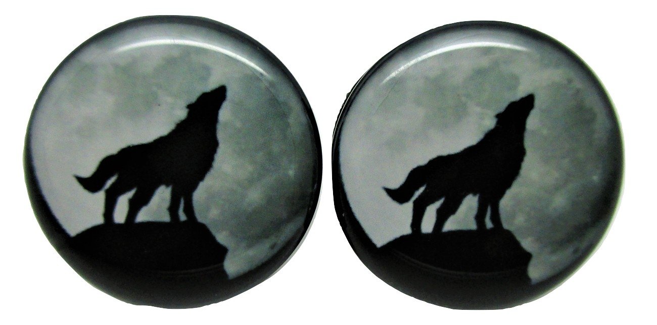 Pierced Republic Wolf Howling at The Moon Ear Plugs - Acrylic - Screw-On - New *Pair* - 8 Sizes (2 Gauge (6mm))