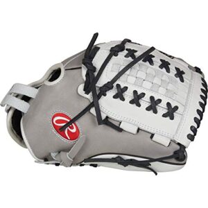 rawlings heart of the hide 12.5" fastpitch softball youth glove left hand throw, grey/white/black