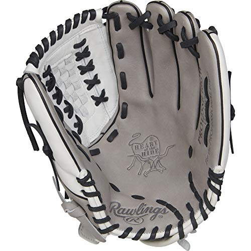 Rawlings Heart of The Hide 12.5" Fastpitch Softball Youth Glove Left Hand Throw, Grey/White/Black