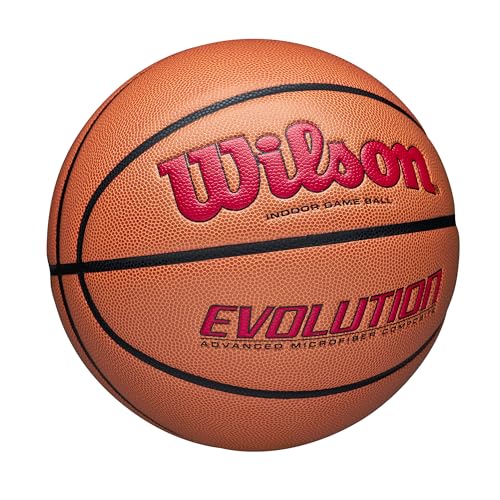 WILSON Evolution Indoor Game Basketball, Scarlet, Size 7 -29.5"