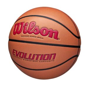 WILSON Evolution Indoor Game Basketball, Scarlet, Size 7 -29.5"