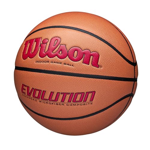 WILSON Evolution Indoor Game Basketball, Scarlet, Size 7 -29.5"