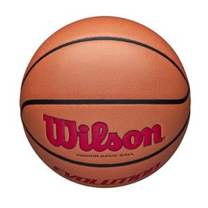 WILSON Evolution Indoor Game Basketball, Scarlet, Size 7 -29.5"