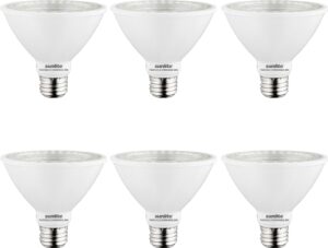 sunlite led par30 short neck flood light bulb, 9 watt, (75w equivalent), 850 lumens, medium screw (e26) base, dimmable, etl listed, energy star, 2700k soft white, 6 count