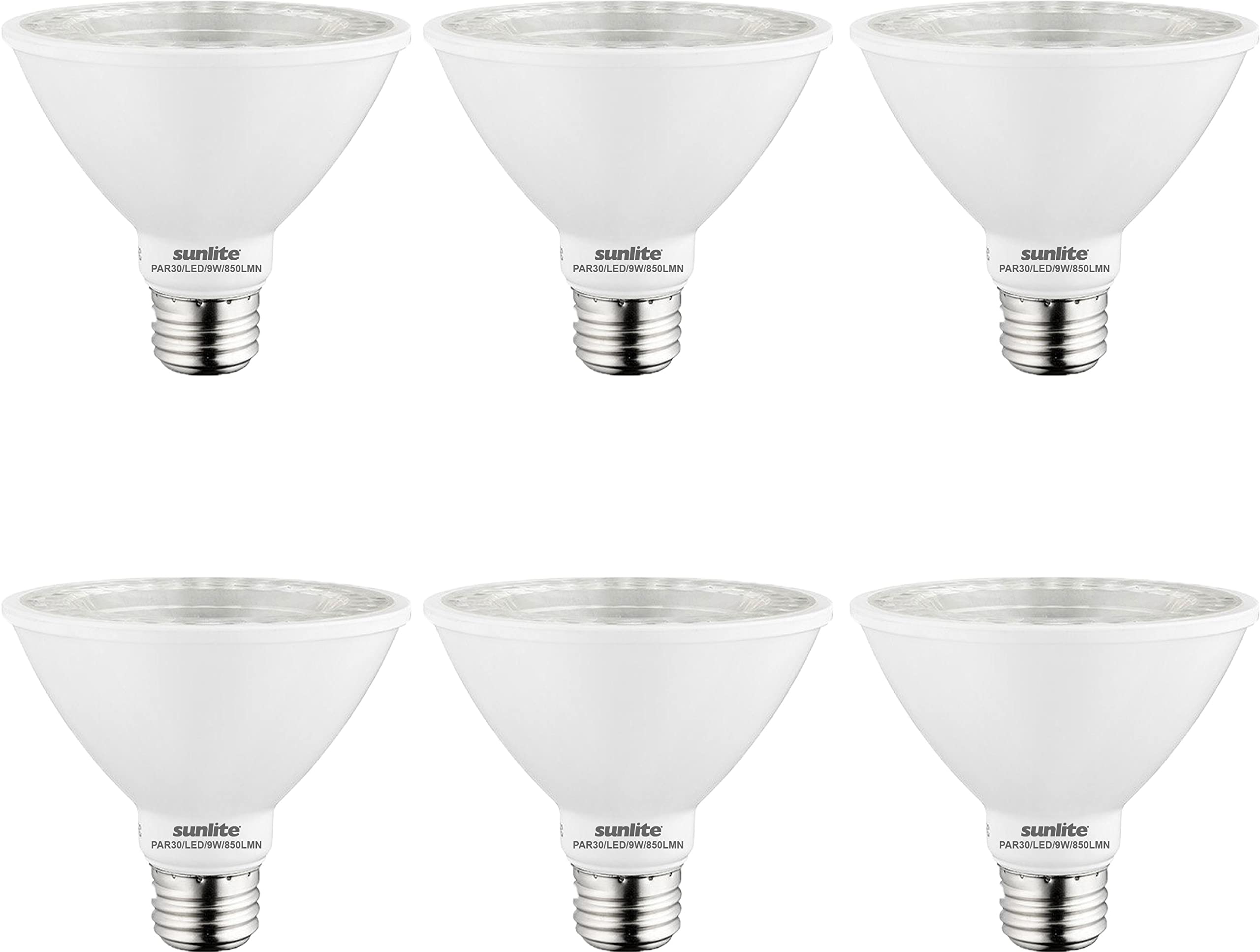 Sunlite LED PAR30 Short Neck Flood Light Bulb, 9 Watt, (75W Equivalent), 850 Lumens, Medium Screw (E26) Base, Dimmable, ETL Listed, Energy Star, 2700K Soft White, 6 Count