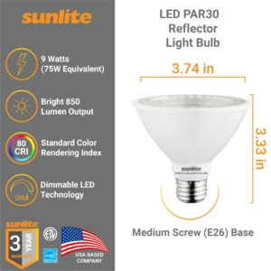 Sunlite LED PAR30 Short Neck Flood Light Bulb, 9 Watt, (75W Equivalent), 850 Lumens, Medium Screw (E26) Base, Dimmable, ETL Listed, Energy Star, 2700K Soft White, 6 Count