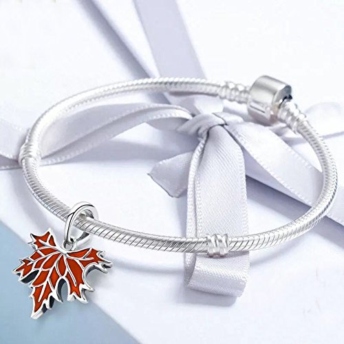 Autumn Maple Dangle 925 Sterling Silver Maple leaves Charm Beads for Pandora Charms Bracelet & Necklace