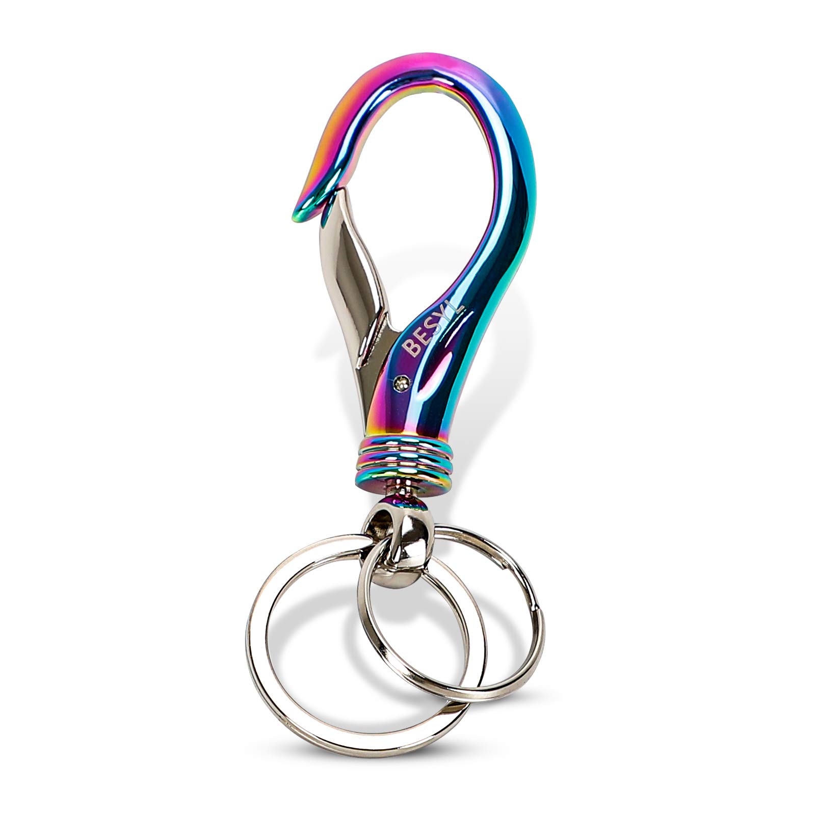 BESYL Rainbow Commerce Keychain with 2 Key Rings, Office and School Heavy Duty Car Key Chain for Men and Women