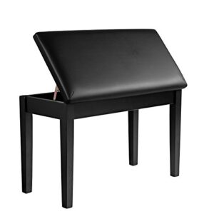 songmics duet piano bench with padded cushion and storage compartment, piano chair seat, 13.4 x 29.1 x 19.7 inches, ink black ulpb75bk