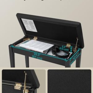 SONGMICS Duet Piano Bench with Padded Cushion and Storage Compartment, Piano Chair Seat, 13.4 x 29.1 x 19.7 Inches, Ink Black ULPB75BK