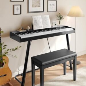 SONGMICS Duet Piano Bench with Padded Cushion and Storage Compartment, Piano Chair Seat, 13.4 x 29.1 x 19.7 Inches, Ink Black ULPB75BK