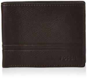 fossil men's wilder leather bifold wallet, dark brown