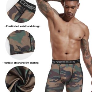 Holure Men's 3 Pack Sport Compression Shorts Mens Underwear Spandex Shorts Workout Running,Brown,Blue,Green,Camo,02-L