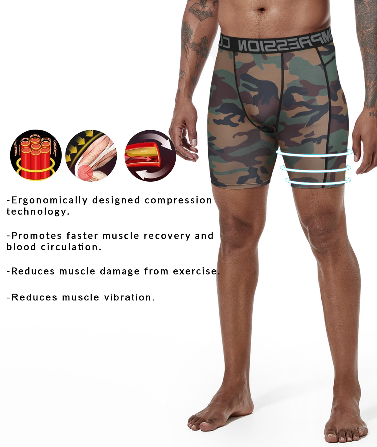 Holure Men's 3 Pack Sport Compression Shorts Mens Underwear Spandex Shorts Workout Running,Brown,Blue,Green,Camo,02-L