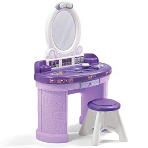 step2 pretty & posh vanity with stool | kids pretend play vanity set , purple