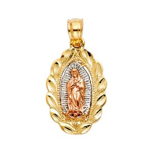 14k yellow white rose gold religious guadalupe pendant - height 17 mm width 12 mm/avg. weight 1.1 grams