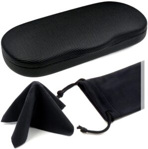 myeyeglasscase glasses case hard shell for small - medium frames - eyeglass clam shell hard men & women - travel eyewear holder with cleaning fabric cloth - protective storage (as196 rough black)