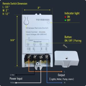 TOVEENEN Wireless Switch 400ft Long Range Wide Voltage 85~265V Large Load Remote Control for Lights Pumps Water Heaters Vacuum(2 Remote)