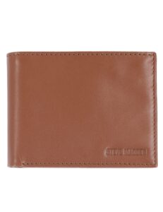 steve madden men's leather wallet extra capacity attached flip pockets, cognac (glove), one size