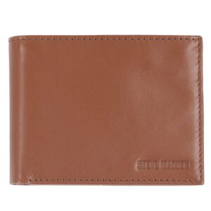 Steve Madden Men's Leather Wallet Extra Capacity Attached Flip Pockets, Cognac (Glove), One Size