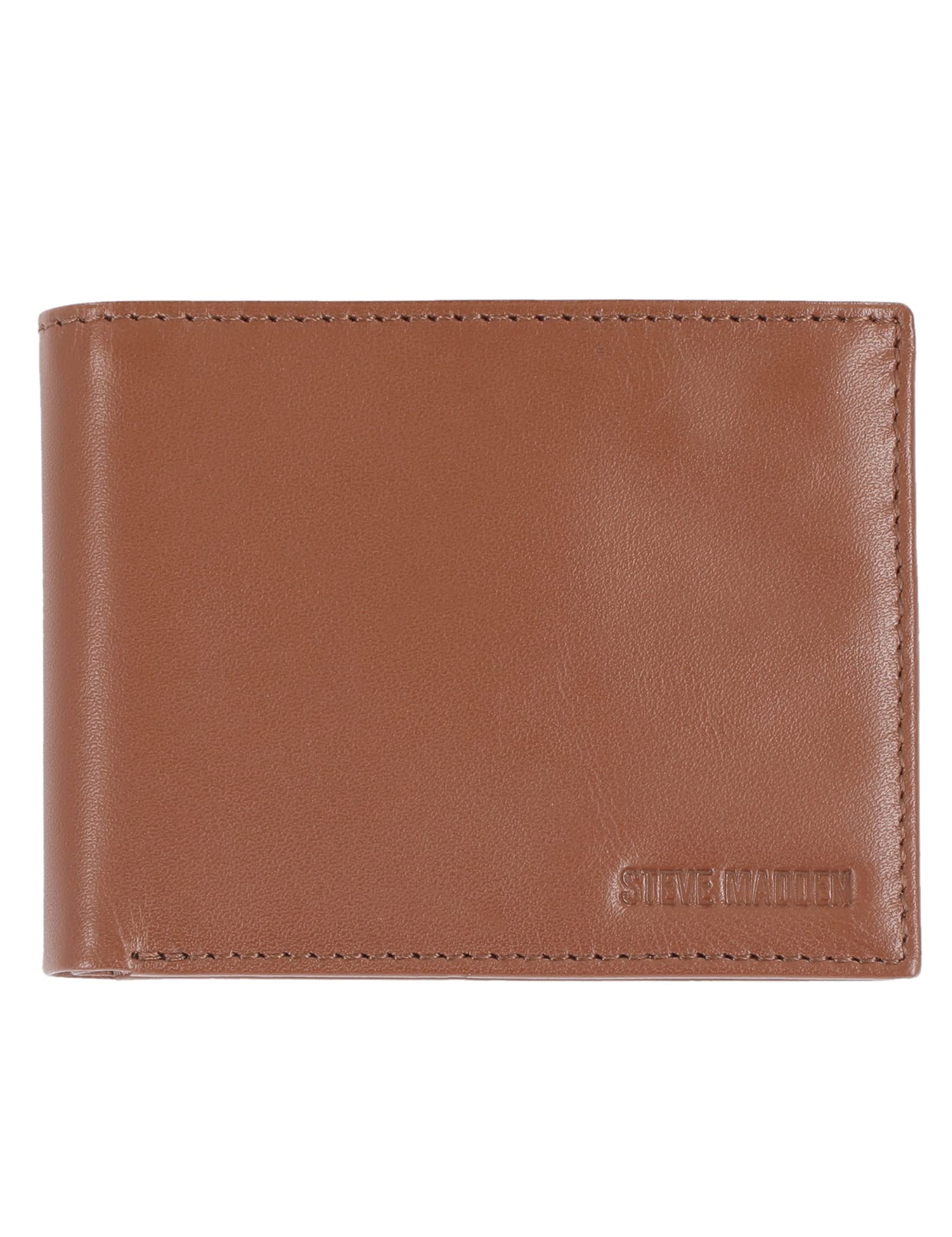 Steve Madden Men's Leather Wallet Extra Capacity Attached Flip Pockets, Cognac (Glove), One Size