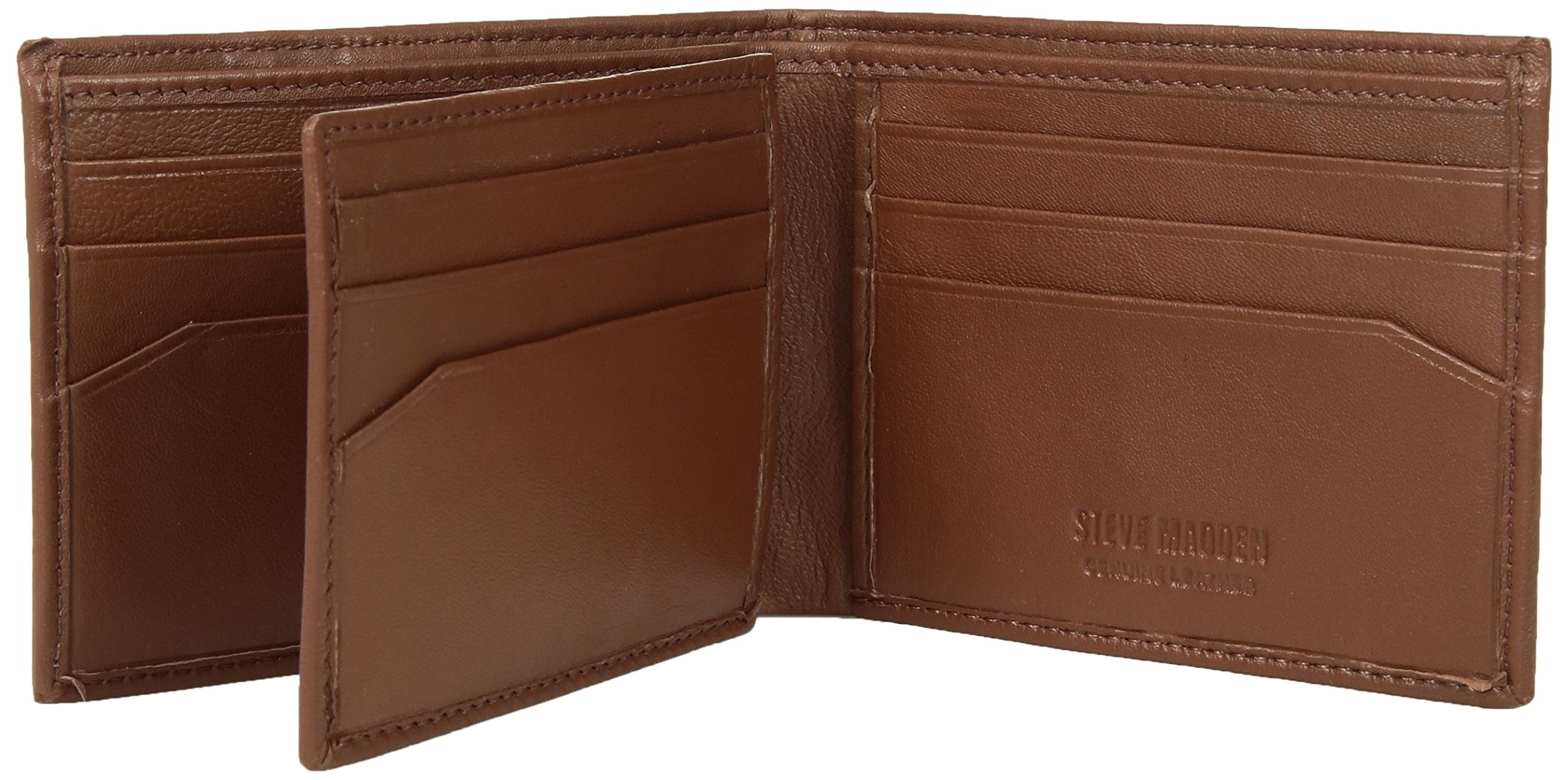 Steve Madden Men's Leather Wallet Extra Capacity Attached Flip Pockets, Cognac (Glove), One Size