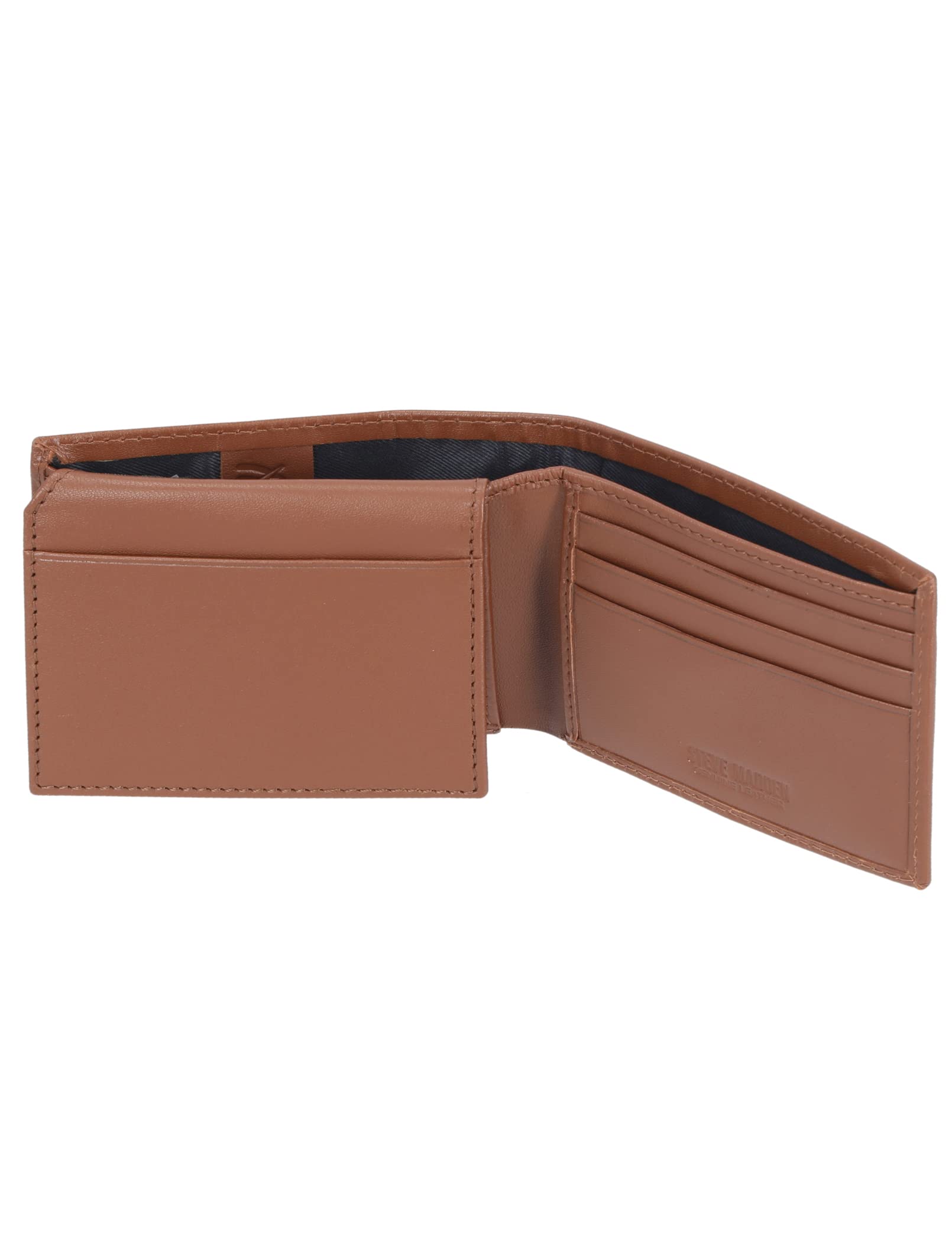 Steve Madden Men's Leather Wallet Extra Capacity Attached Flip Pockets, Cognac (Glove), One Size