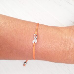 Orange, Small Sterling Silver 925 Ribbon Shaped Charm Bracelet, Support End Gun Violence Awareness, Friendship Support Bracelet, Adjustable Thread Cord, March for Our Lives Bracelet