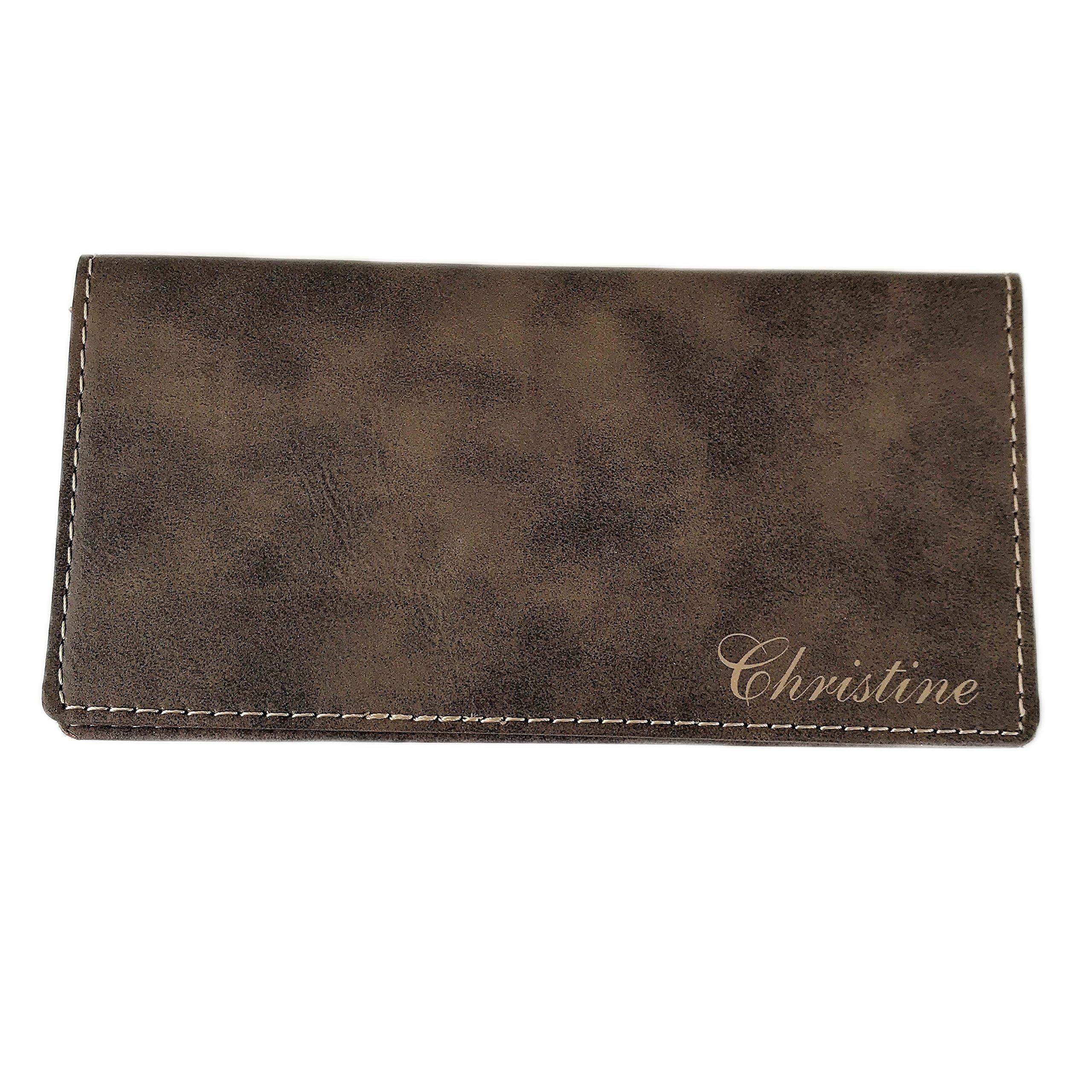 The Personal Exchange Personalized Checkbook Cover Faux Leather Permanently Engraved (Brown)