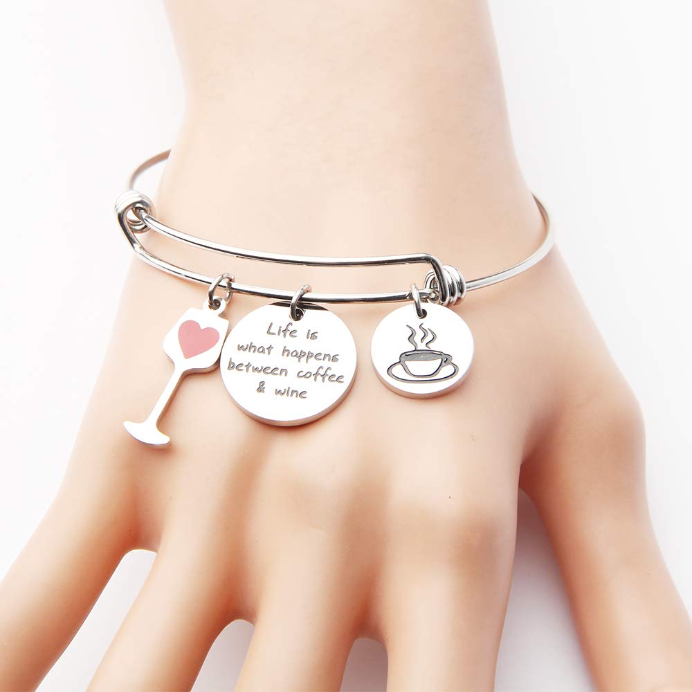 Gzrlyf Coffee Wine Charm Bracelet Barista Jewelry Life Is What Happens Between Coffee Love Gift Wine Lover Gift (coffee wine bracelet)