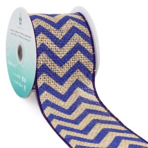 ct craft llc natural burlap wired ribbon for home decor, gift wrapping, diy crafts, 2.5” x 5 yards x 1 roll - royal blue chevron