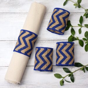 CT CRAFT LLC Natural Burlap Wired Ribbon for Home Decor, Gift Wrapping, DIY Crafts, 2.5” x 5 Yards x 1 Roll - Royal Blue Chevron