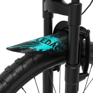 NICEDACK Bike Fender, Adjustable MTB Mud Guard, Front and Rear Compatible Mudguards, Fits 650B 20" 26" 27.5" 29 inch Fat Tire Bikes and All Disc Brake Bicycles (Carbon Fiber Pattern,Cyan)